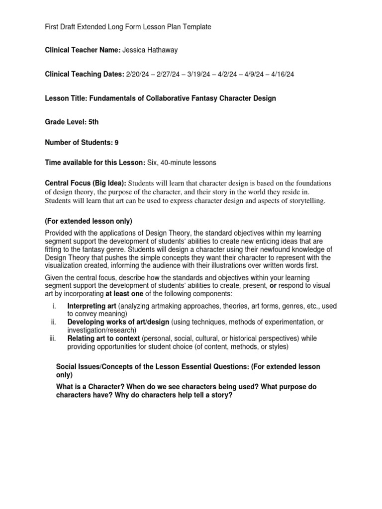 Jessica Hathaway - Lesson Plan Final 2024 | PDF | Creativity | Storytelling