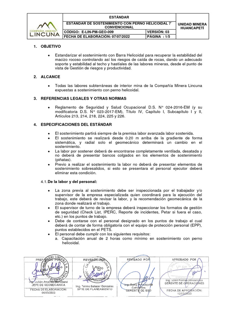 Estandarización Sostenimiento Perno Helicoidal | PDF | Cemento ...