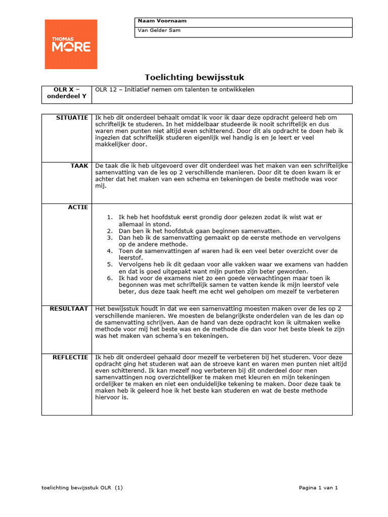 Toelichting Bewijsstuk Olr 12 - Initiatief Nemen Om Talenten Te ...
