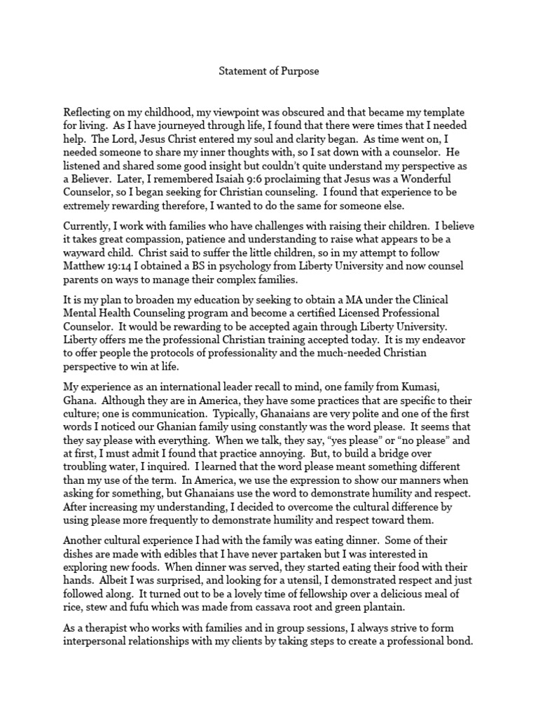 Statement of Purpose | Download Free PDF | Psychotherapy | Psychology