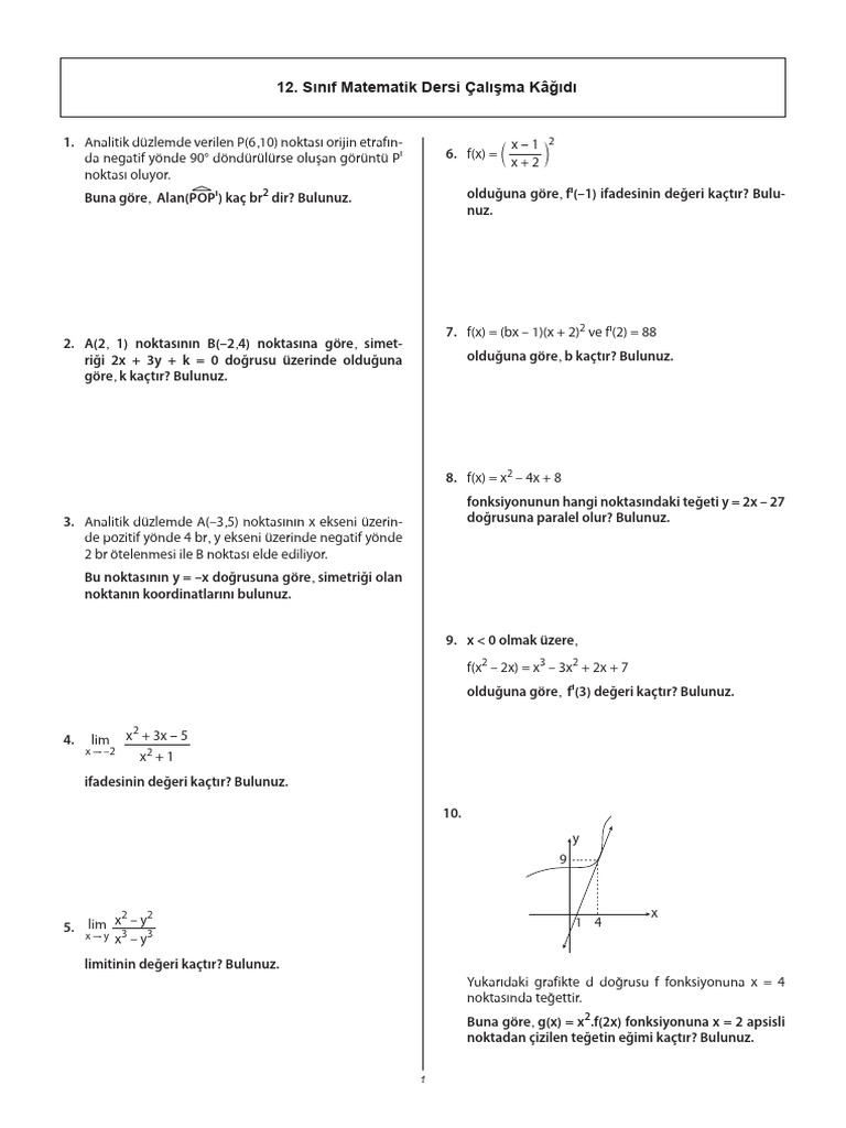 12. snf MAT Calisma kagidi | PDF