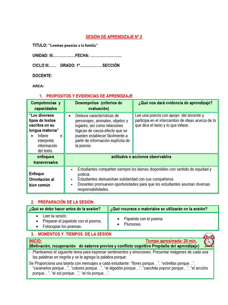 Sesión de Aprendizaje #2 | Descargar gratis PDF | Aprendizaje | Evaluación