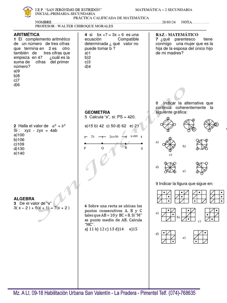 Practica Matematica 2 Sec-2024 | PDF | Matemáticas | Álgebra