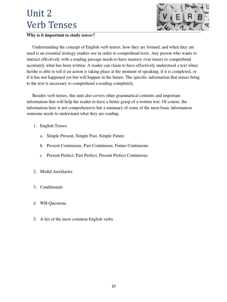 Booklet Unit 2 Verb Tenses.pdf | PDF | Grammatical Tense | Verb