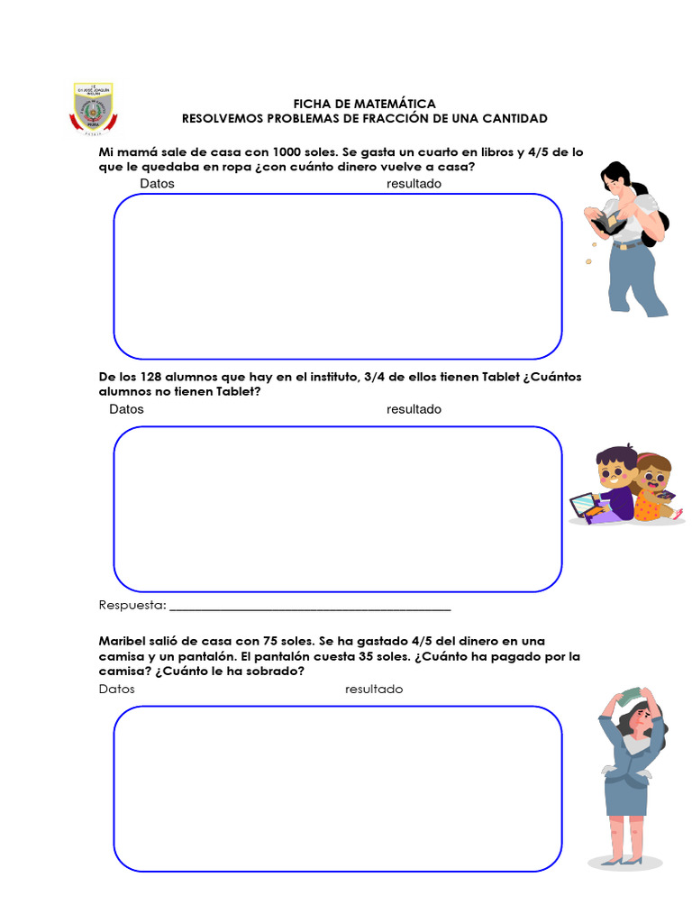 FICHA DE MATEMÁTICA FRACCIÓN DE UNA CANTIDAD | PDF