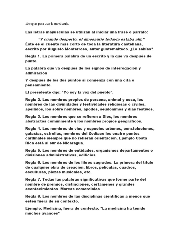 10 Reglas para Usar La Mayúscula | PDF | Caso de carta | Lingüística