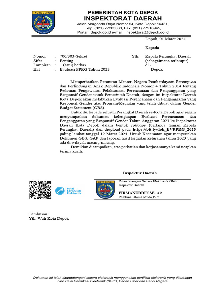 Surat Permintaan Dokumen PPRG 2023 | PDF