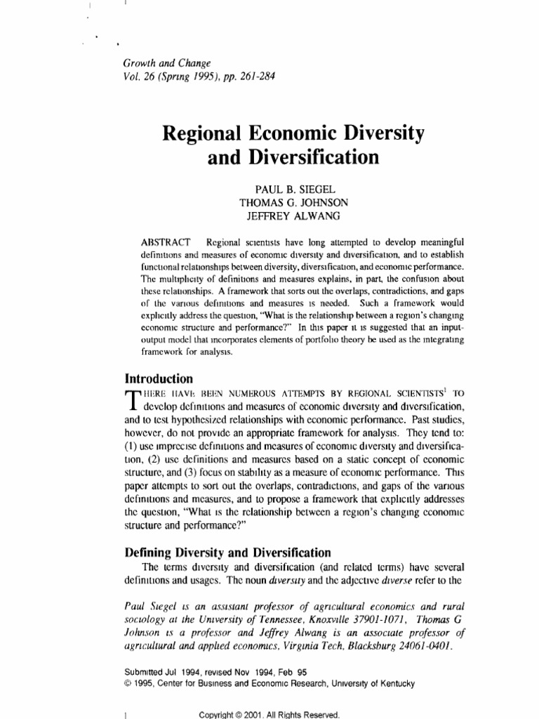 SIEGEL ET AL, 1995. Regional Economic Diversity and Diversification | PDF