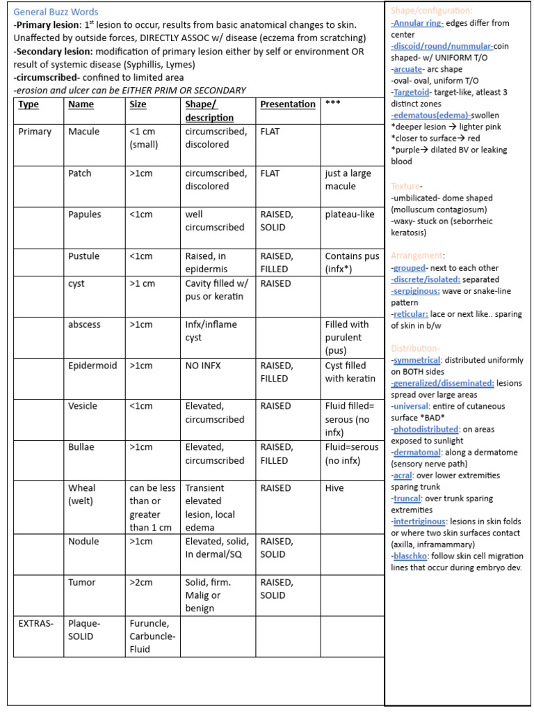 Derm Exam Chart 1 | PDF | Psoriasis | Skin
