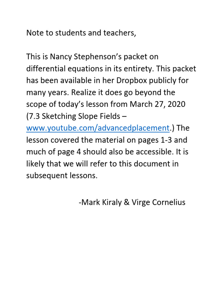 7.3 Ap08 Calculus Slopefields Worksheet | PDF | Tangent | Slope