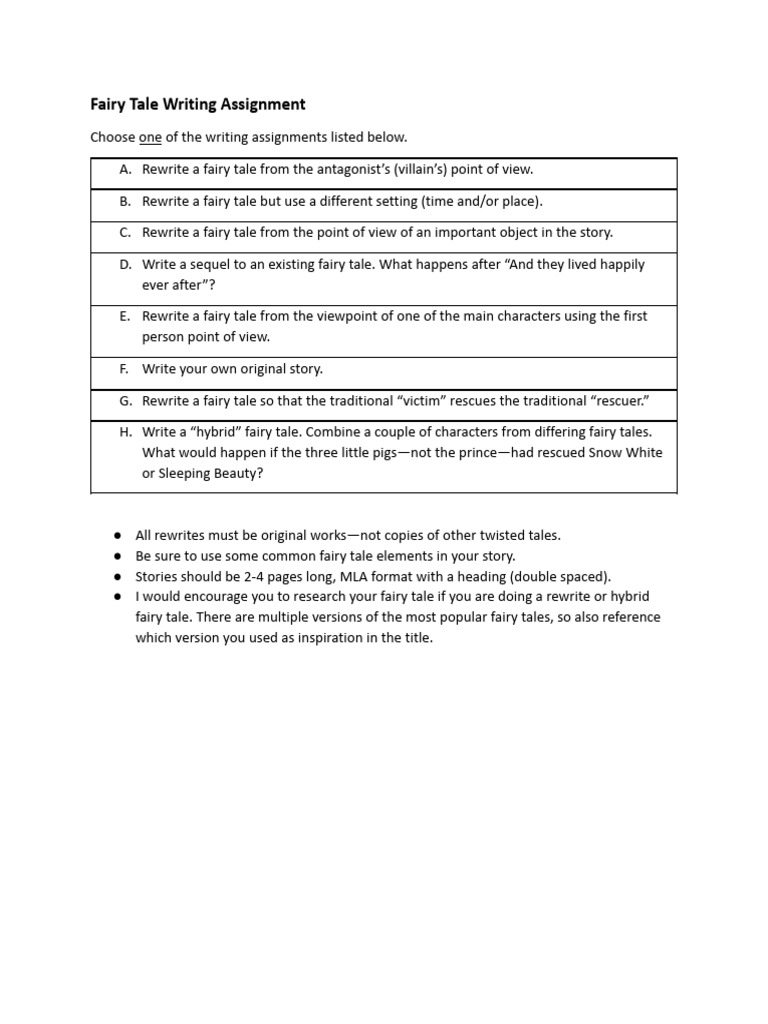 Creative Fairy Tale Writing Assignments | PDF | General Fiction