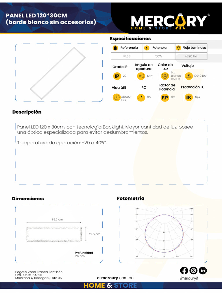 Ficha Técnica Ipl33 Panel Led 12030cm 50w 6500k Backlight (1) | PDF