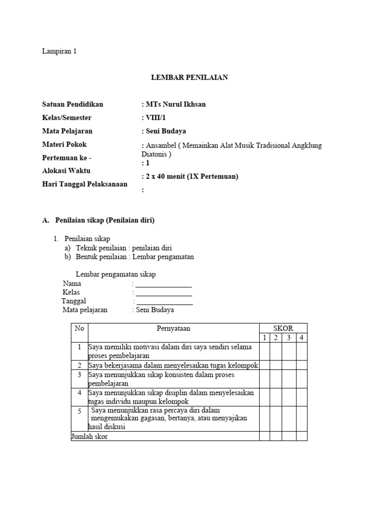 Instrumen Penilaian SBK 8 | PDF
