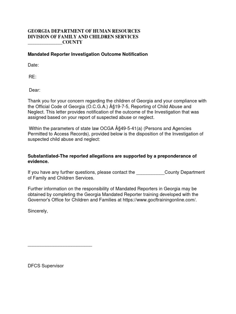Mandated Reporter Outcome Letter | PDF