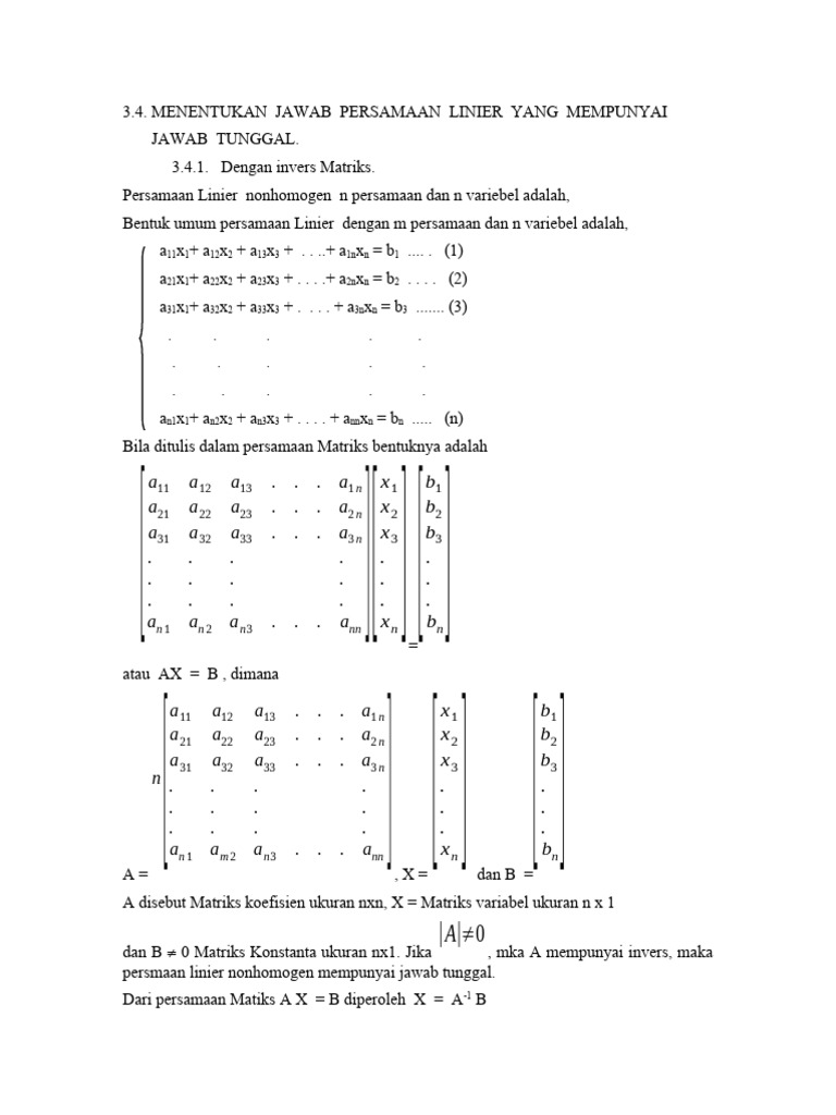 Metode Invers Matriks dan Cramer untuk Persamaan Linier | PDF | Metode ...