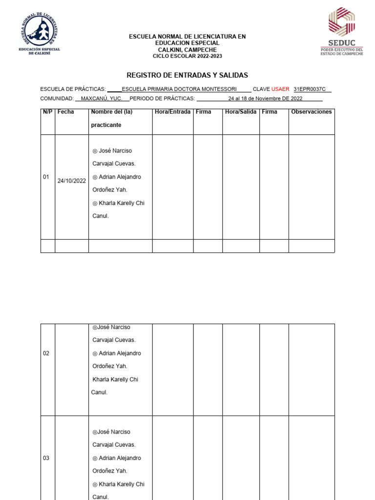 Hoja de Firmas Entradas y Salidas - 065431 | PDF
