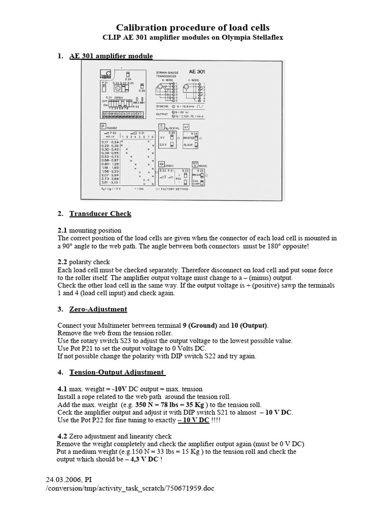 Load Cell Calibration for AE 301 Module | PDF | Amplifier | Switch