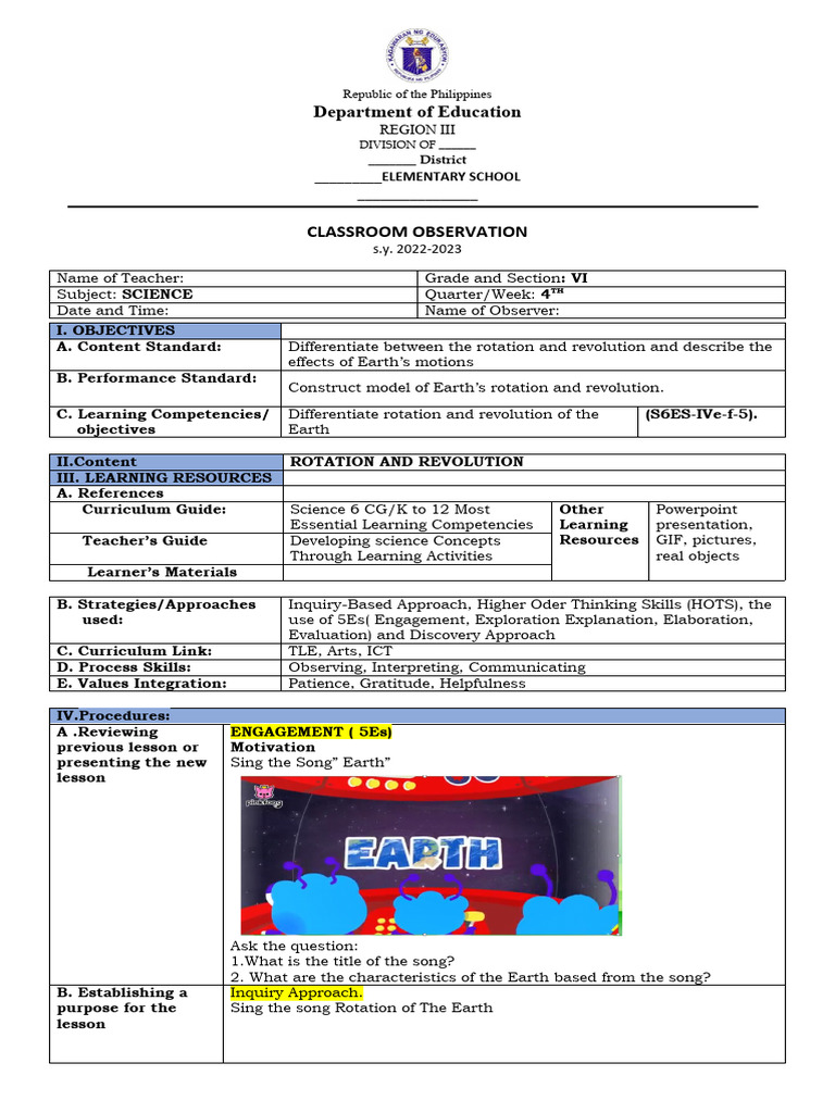 Q4 Rotation and Revolution | PDF | Apsis | Rotation