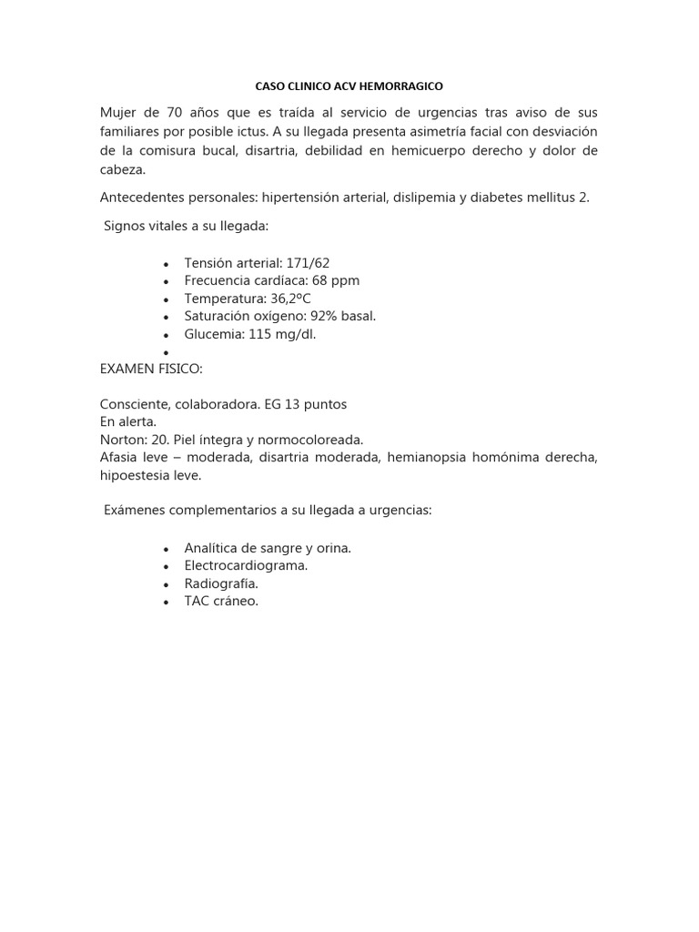 Caso Clinico Acv Hemorragico | PDF