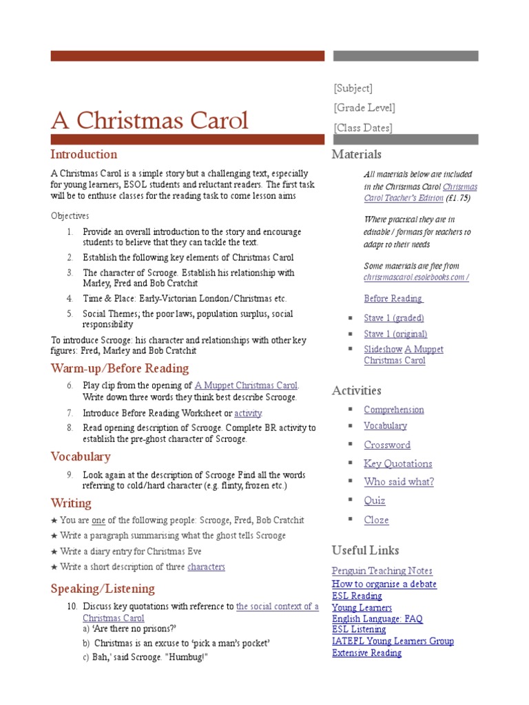 Teaching A Christmas Carol: Resources | PDF