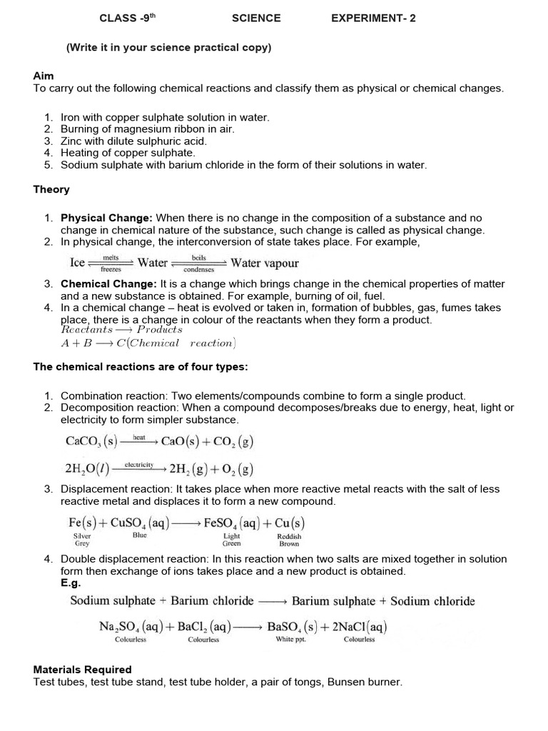 Experiment - 2 (Practical Copy ) | PDF | Chemical Reactions | Chemical ...