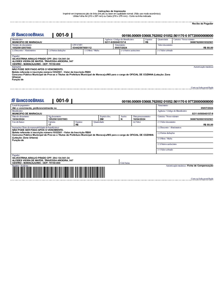 Boleto | PDF | Pagamentos | Impressão