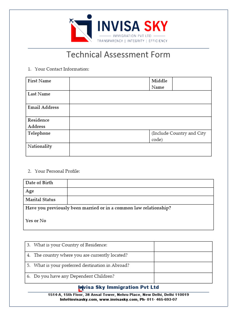 Invisa Sky Immigration Assessment Form | PDF | Net Worth | Credit