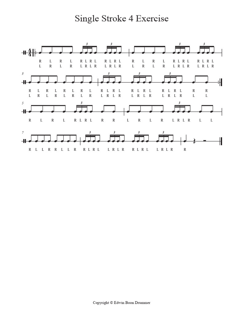 Single Stroke 4 Exercise - Snare Drum | PDF