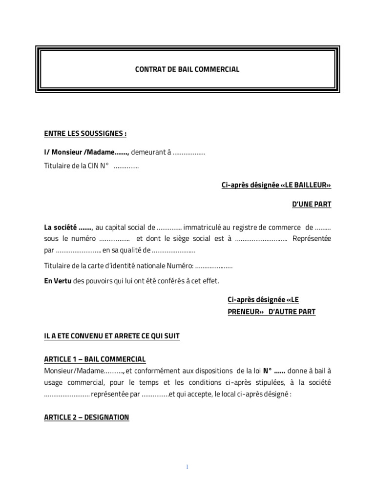 Contrat de Bail Commercial - FR - Modèle | PDF | Banques | Droit privé