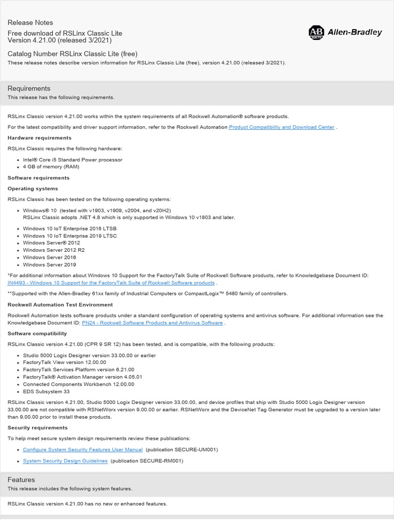 RSLinx Classic Lite (Free) - 4.21.00 (Released 3 - 2021) | PDF | Microsoft Windows ...