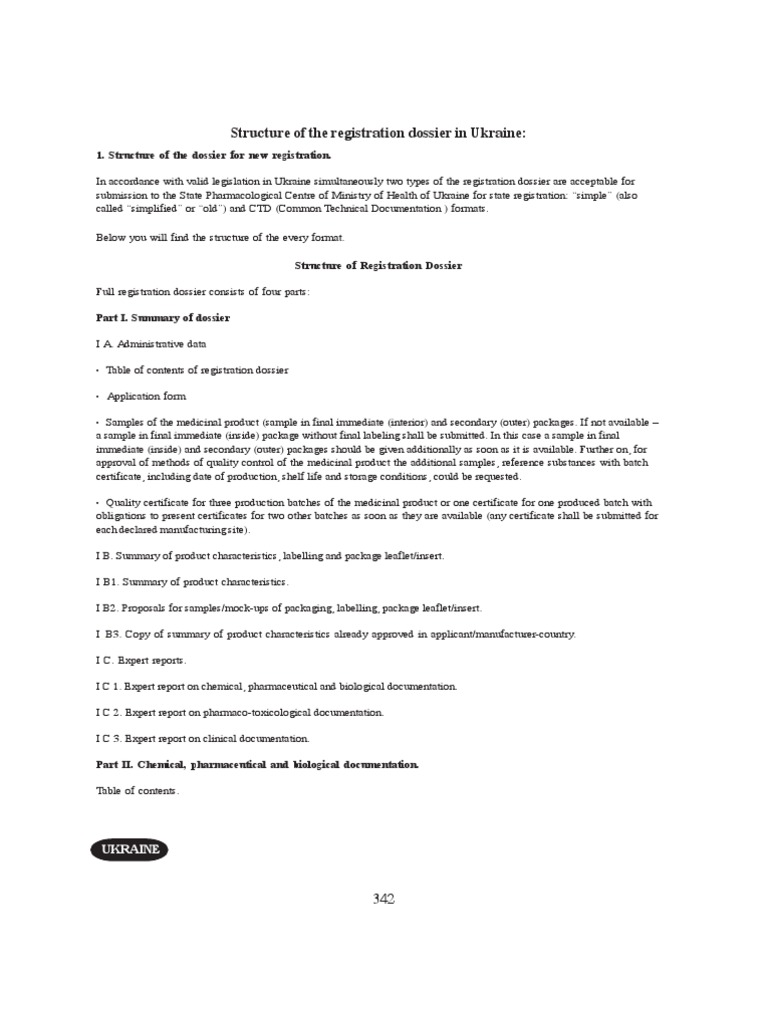 Ukraine Registration Dossier Structure | PDF | Pharmaceutical Drug ...