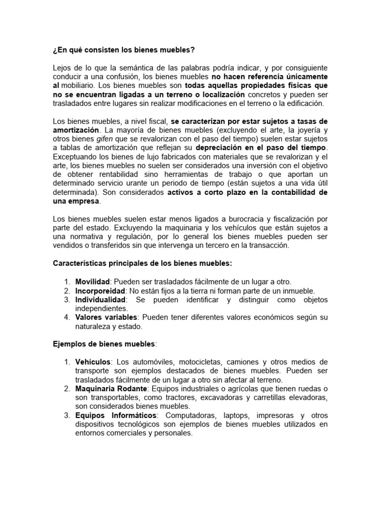 Características y ejemplos de bienes muebles | PDF | Bienes | Mueble
