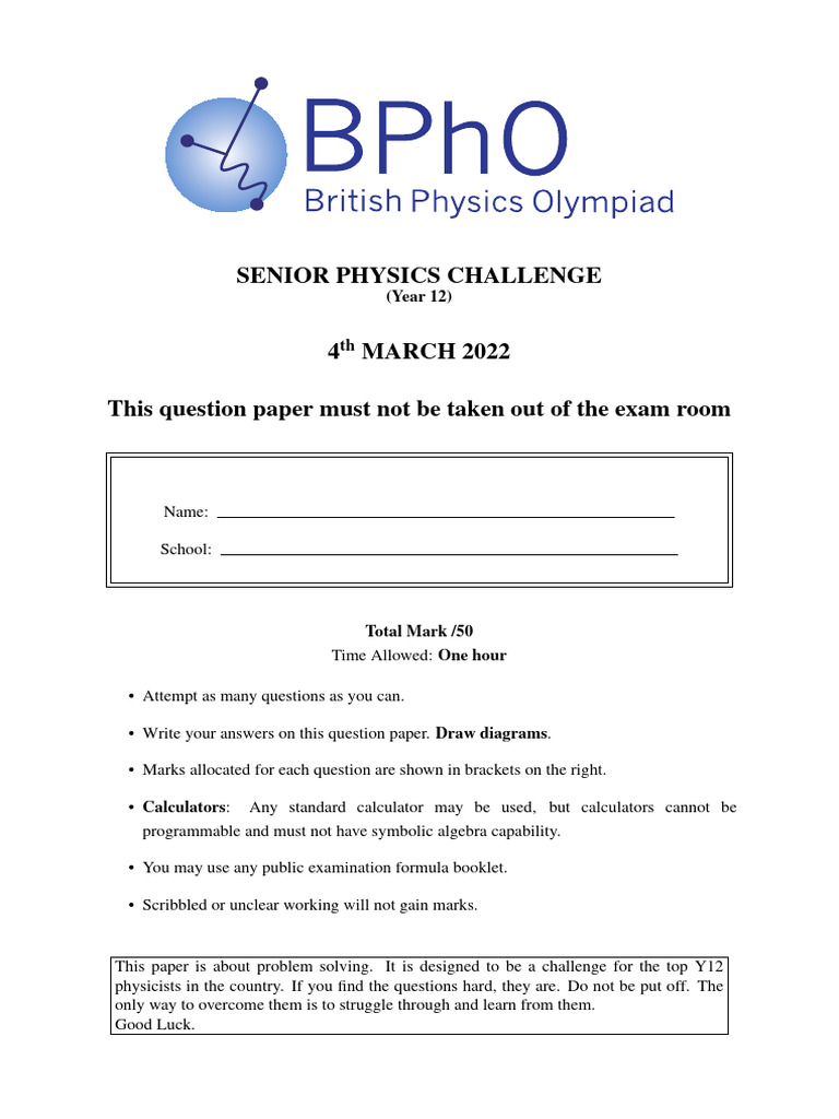 BPhO SPC 2022 QP | Download Free PDF | Electronvolt | Vacuum Tube