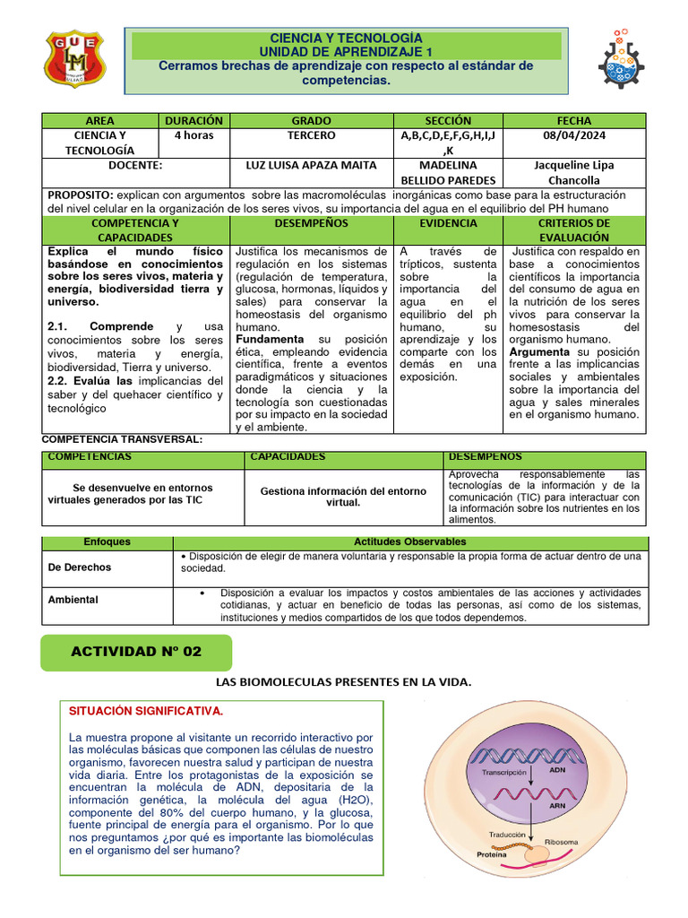 activida n° 2 cyt | PDF | Organismos | Agua