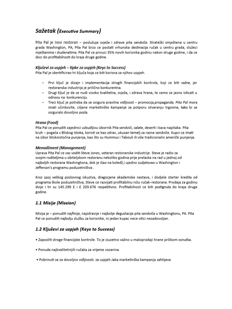 Biznis Plan Restoran Izrada Biznis Plana Fast Food Poslovni Plan Kafic ...