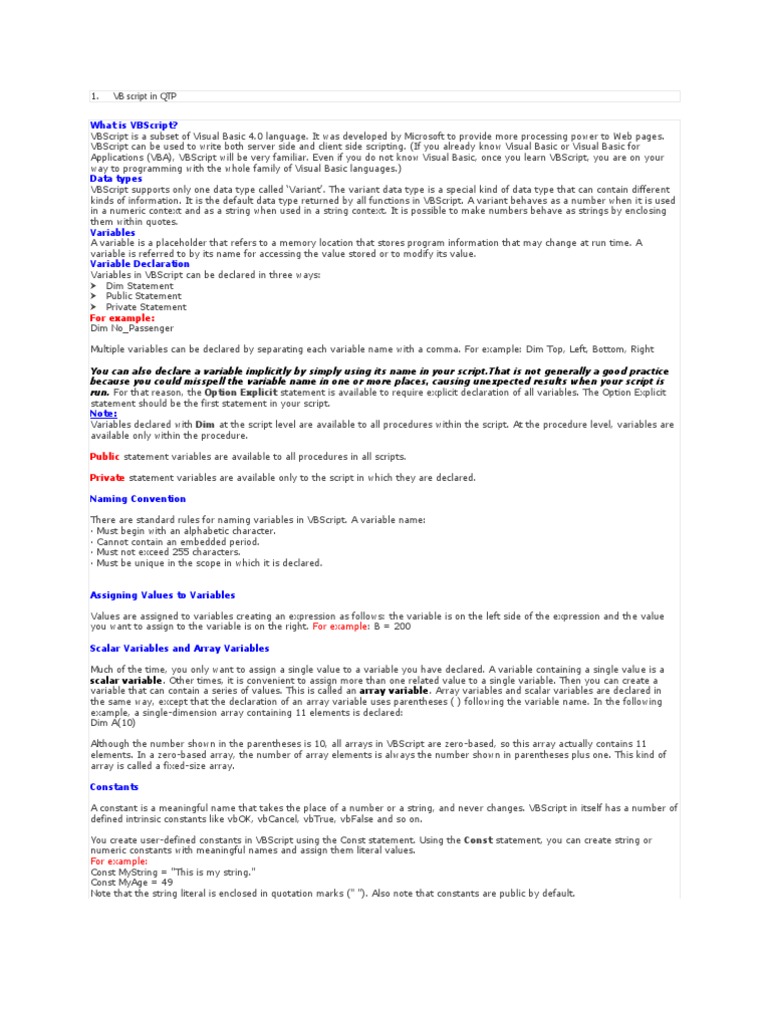VB Script in QTP | PDF