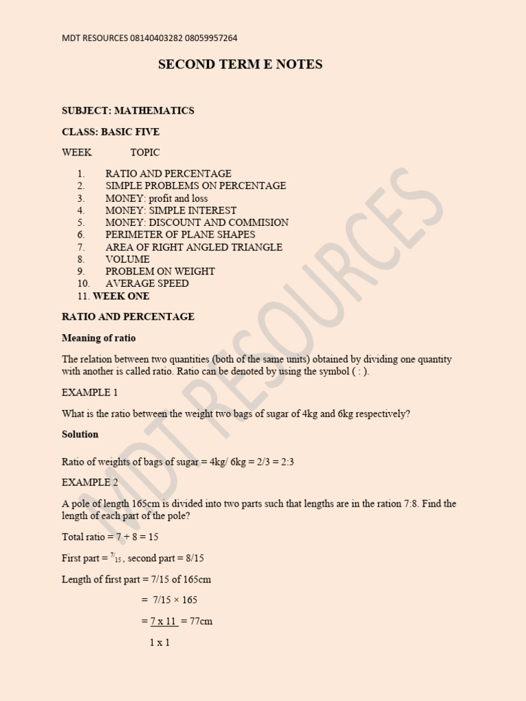 Mathematics Basic Five (E - Notes) | Download Free PDF | Ratio | Interest