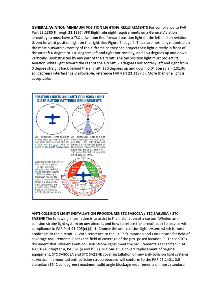 GENERAL AVIATION MINIMUM POSITION LIGHTING REQUIREMENTS | PDF ...