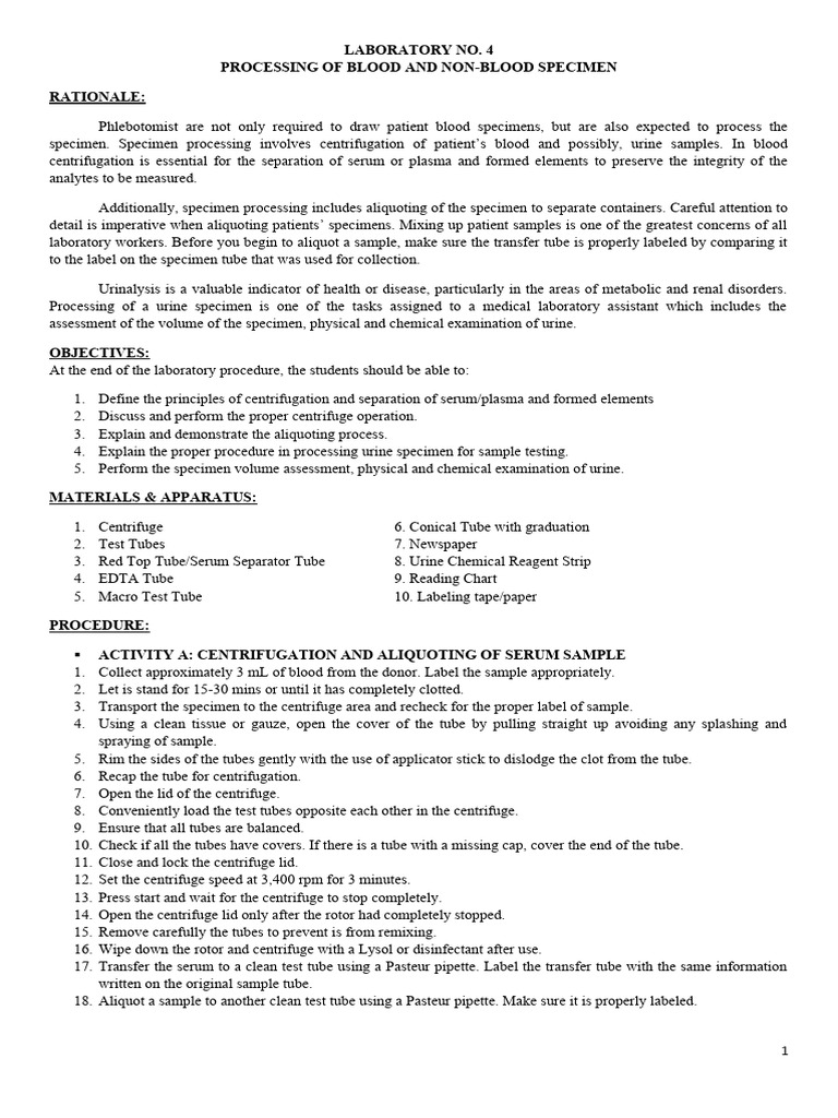 Specimen Processing | Download Free PDF | Blood Plasma | Centrifuge