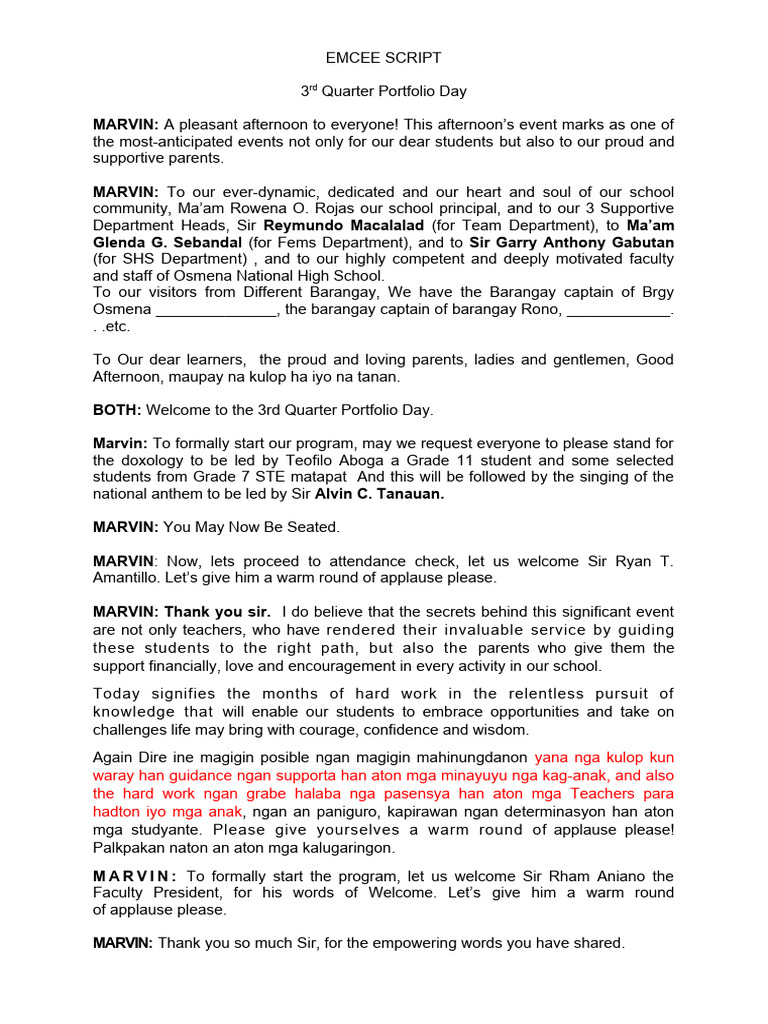 Emcee Script 3rd q Portfolio (1) | PDF