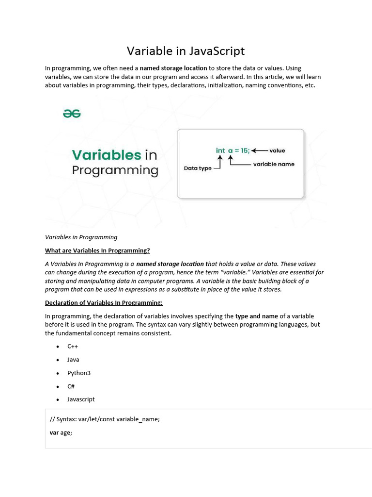 Variable in JavaScript | Download Free PDF | Variable (Computer Science) | Scope (Computer Science)