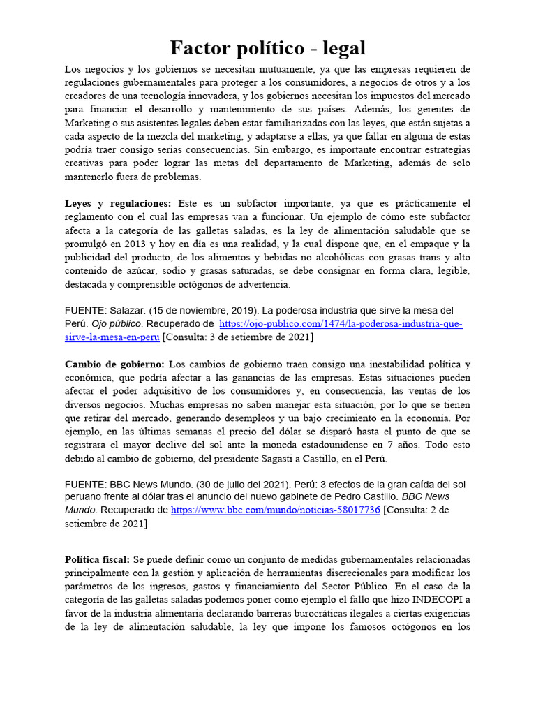 Factor Politico-Legal | Descargar gratis PDF | Marketing | Perú