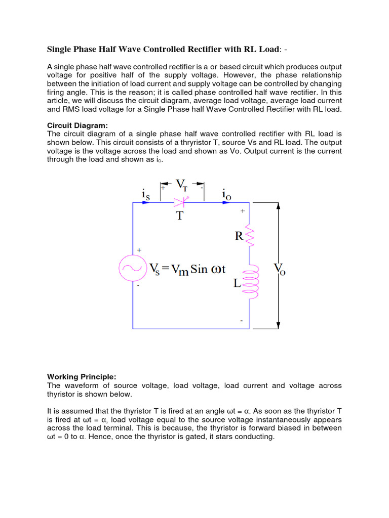 Single Phase Half Wave Controlled Rectifier with RL Load | PDF | Rectifier | Power (Physics)