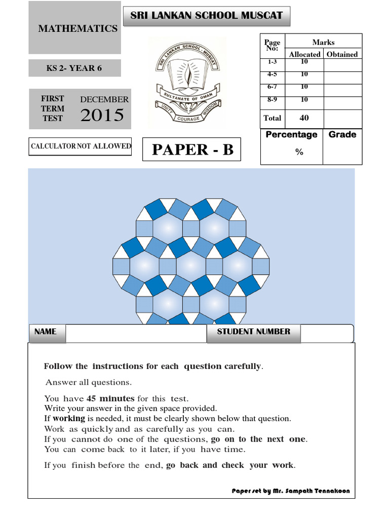 Year 6 Paper B | PDF | Area