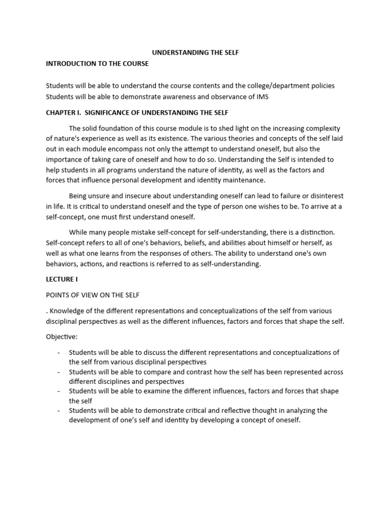 H1 - Understanding The Self | Download Free PDF | Emotions | Self Concept
