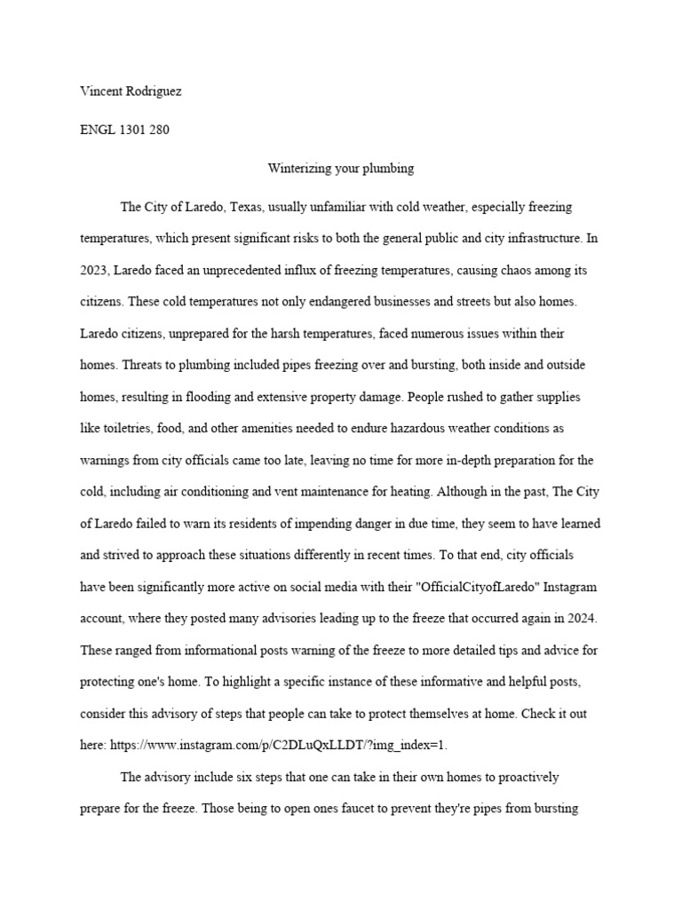 Essay 1 First Draft | PDF | Plumbing