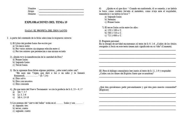Tema 15-Cuestionario | PDF | Jesús | Creencia religiosa y doctrina