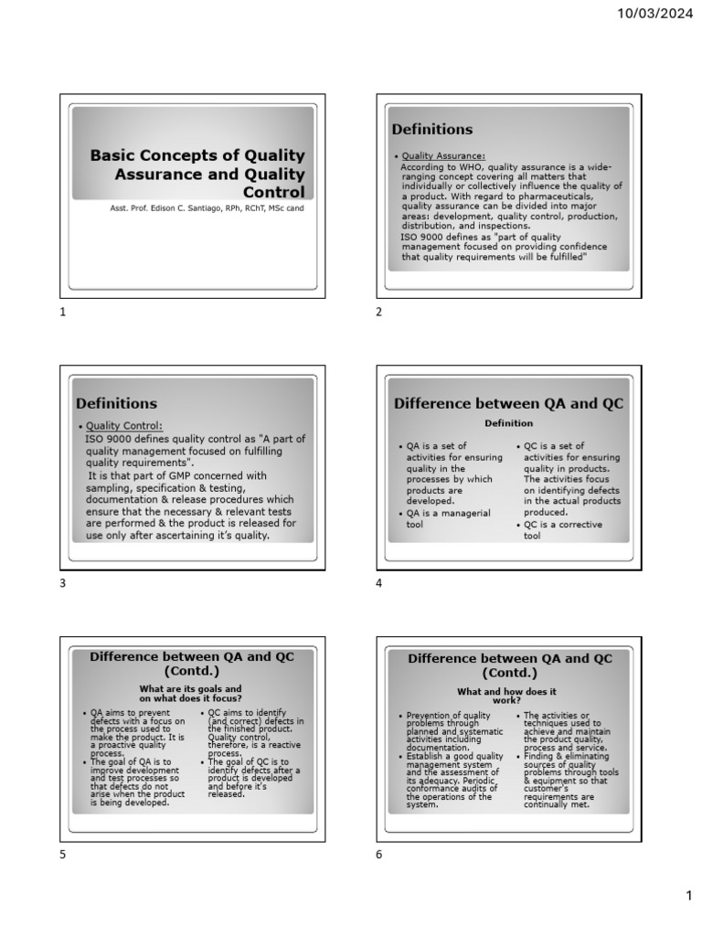 Ho - Basic Concepts of Qa & QC | PDF | Quality Assurance ...
