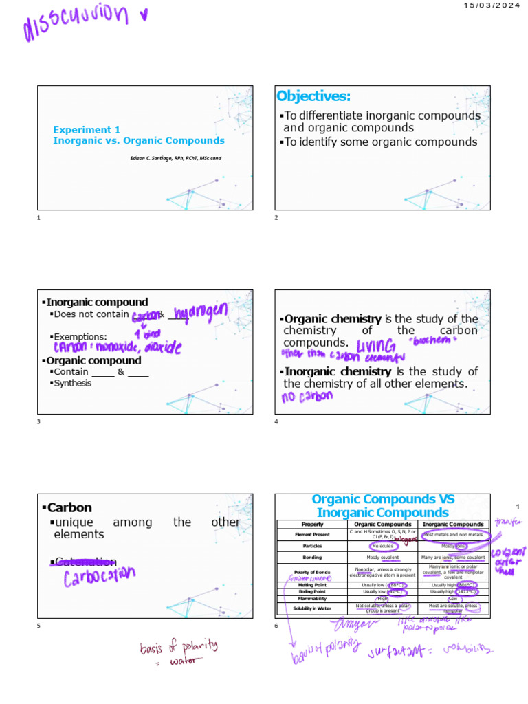 ORG CHEM Experiment Inorg Vs Org - 240404 - 162410 | PDF | Chemical Compounds | Chemical Polarity