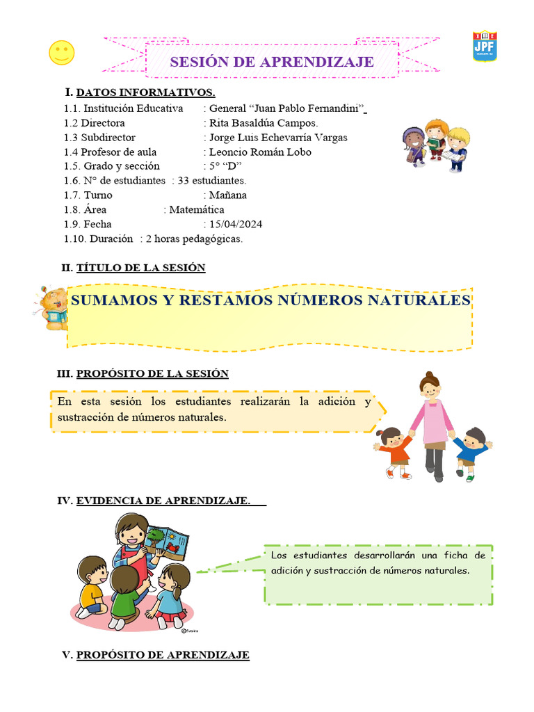 Sesión Matemática - Sumamos y Restamos Números Naturales | PDF | Sustracción | Evaluación